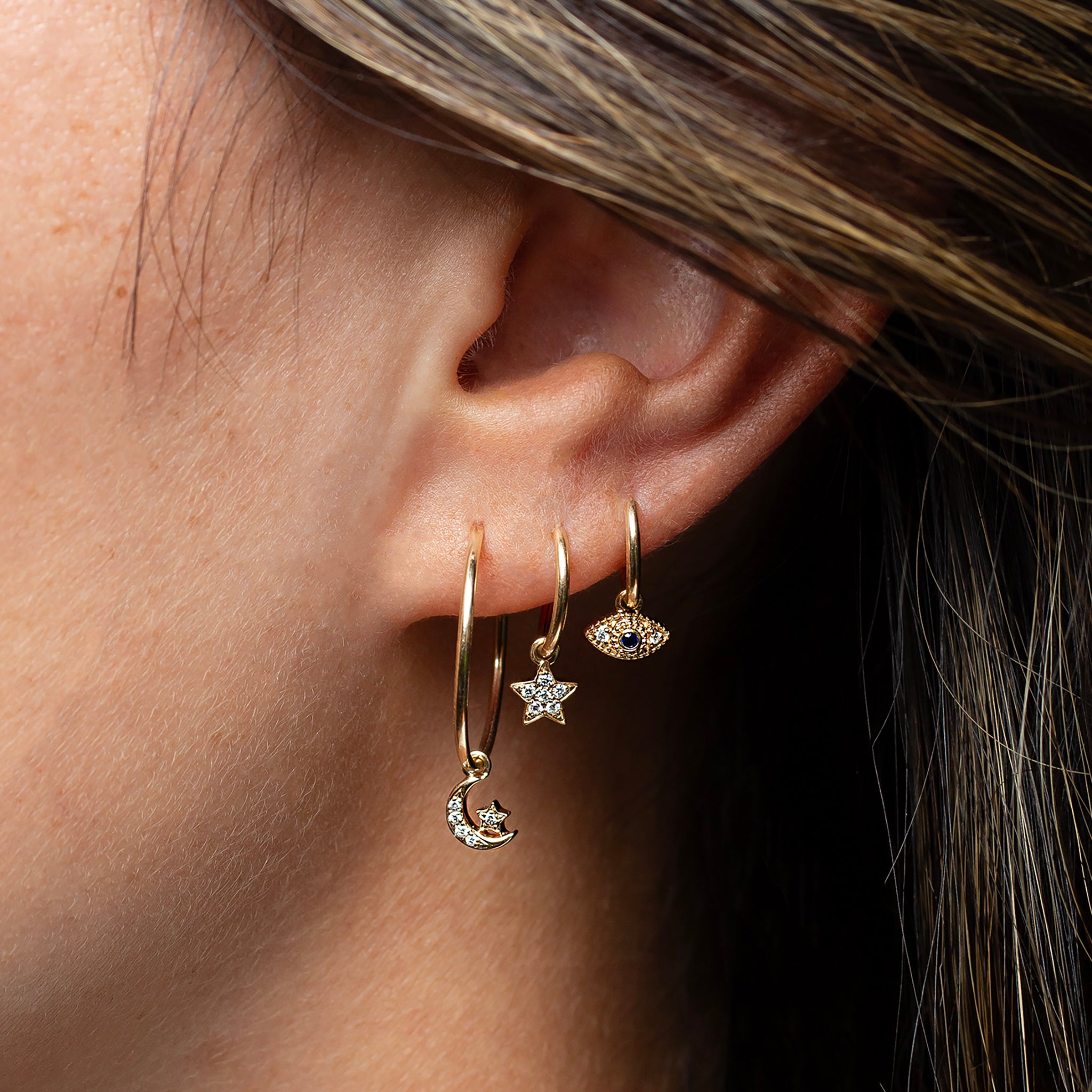 Solid Gold Huggies + Charms – Grayling