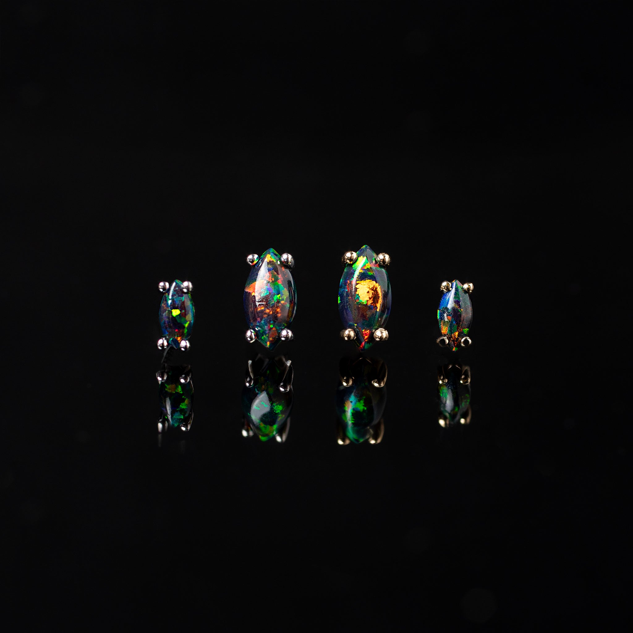 Leo Black Opal Earrings - Marquise Flat Back Sleepers in 14k Solid Gol ...