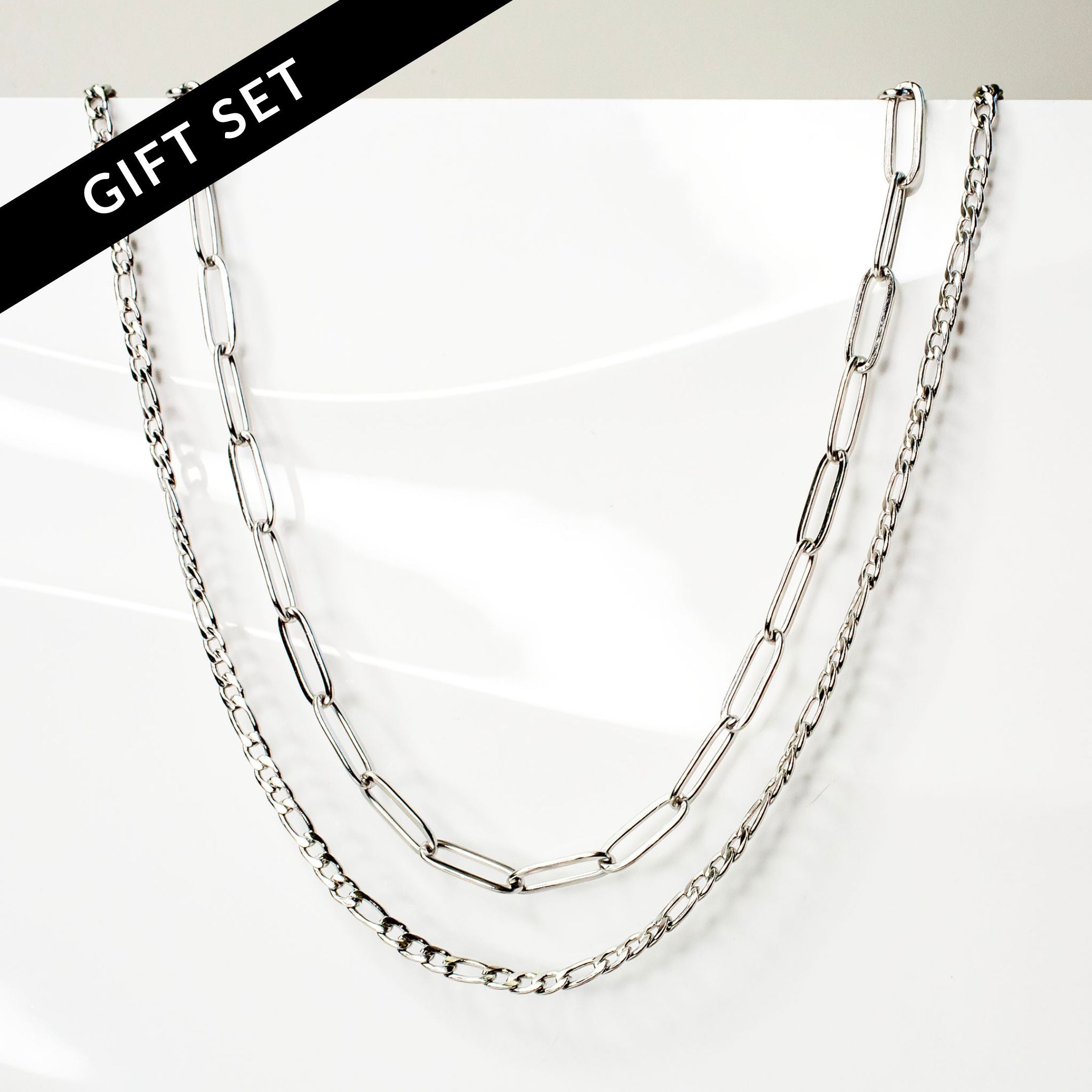 Waterproof Mila Paperclip + Rio Figaro Chain Necklace Layering Set ...